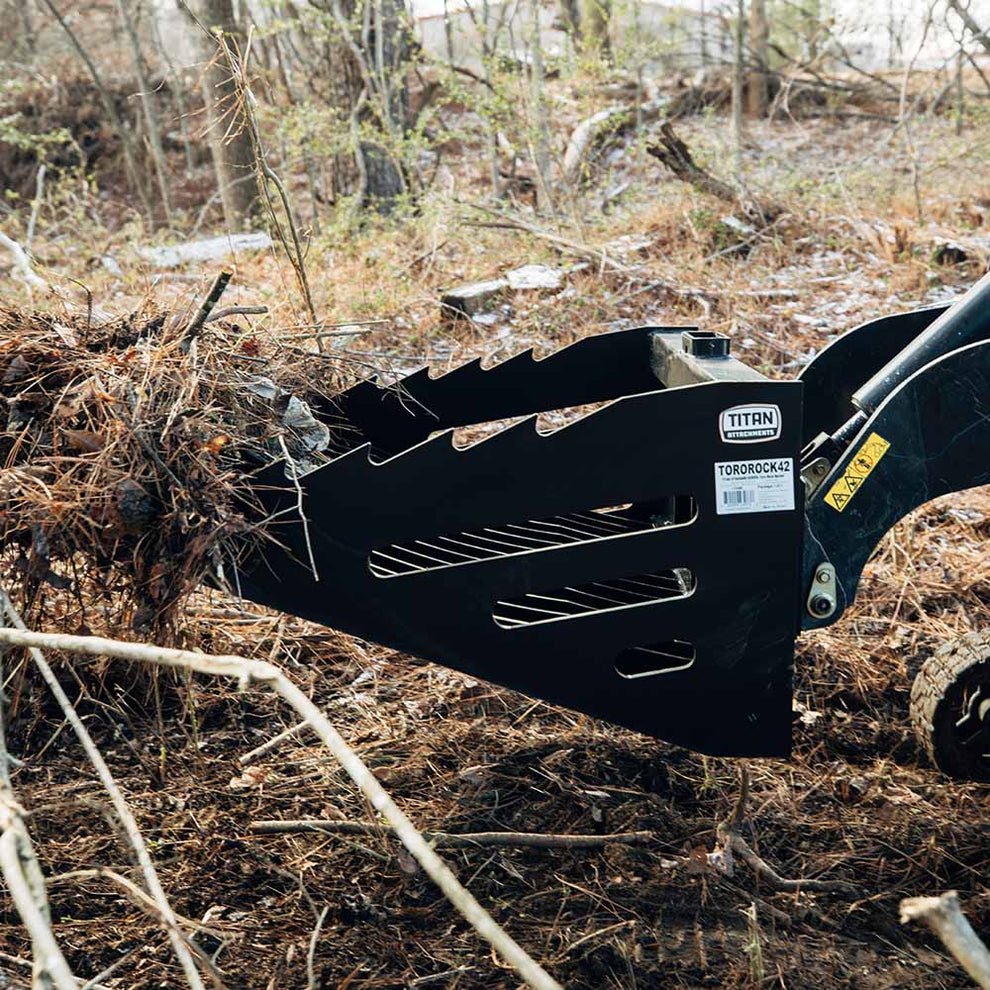 Mini Skid Steer Skeleton Rock Bucket With Teeth | Titan Attachments