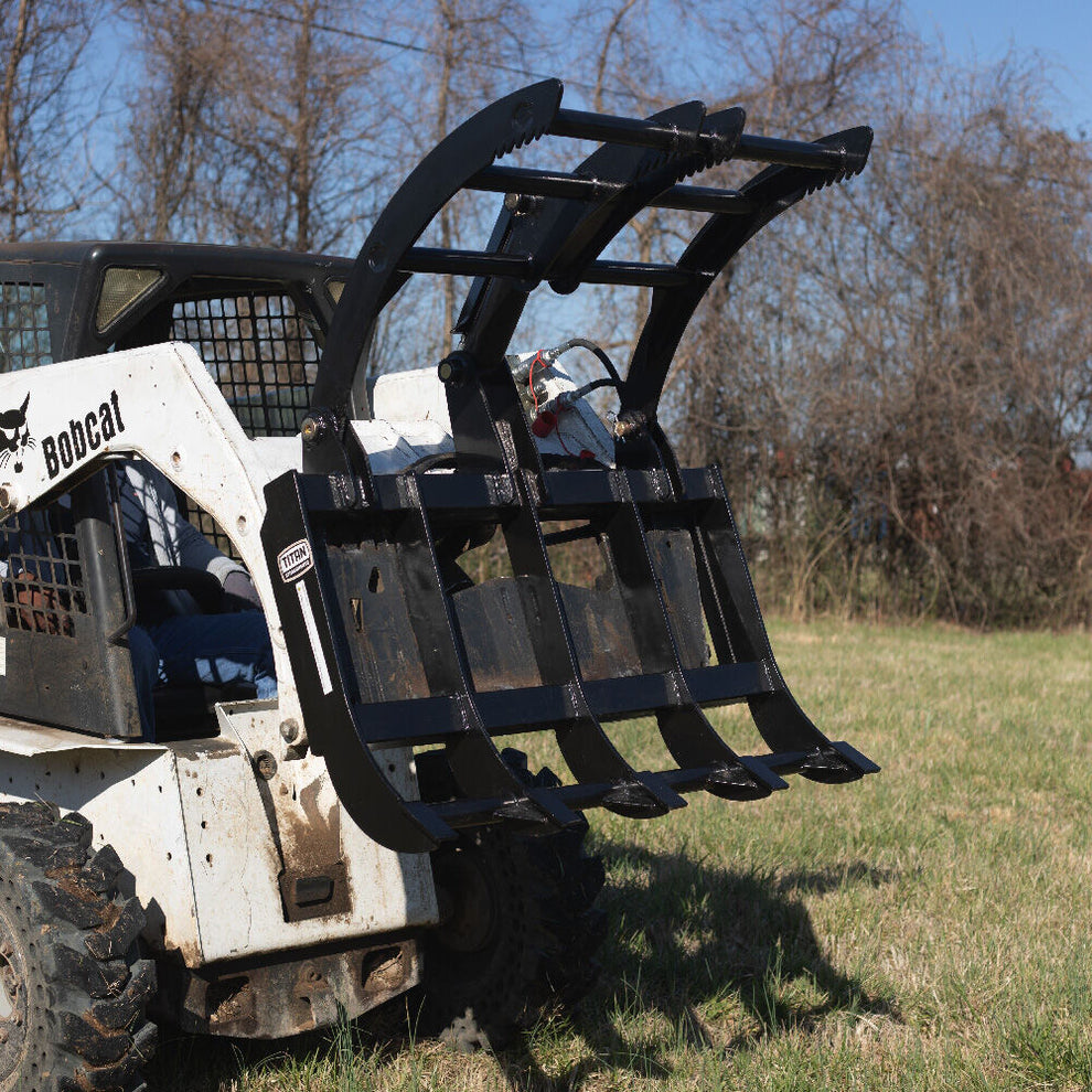 Economy Series Skid Steer 48" Single Cylinder Root Grapple Rake | Titan ...