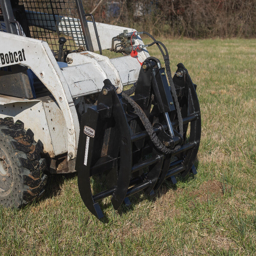 Economy Series Skid Steer 48" Single Cylinder Root Grapple Rake | Titan ...
