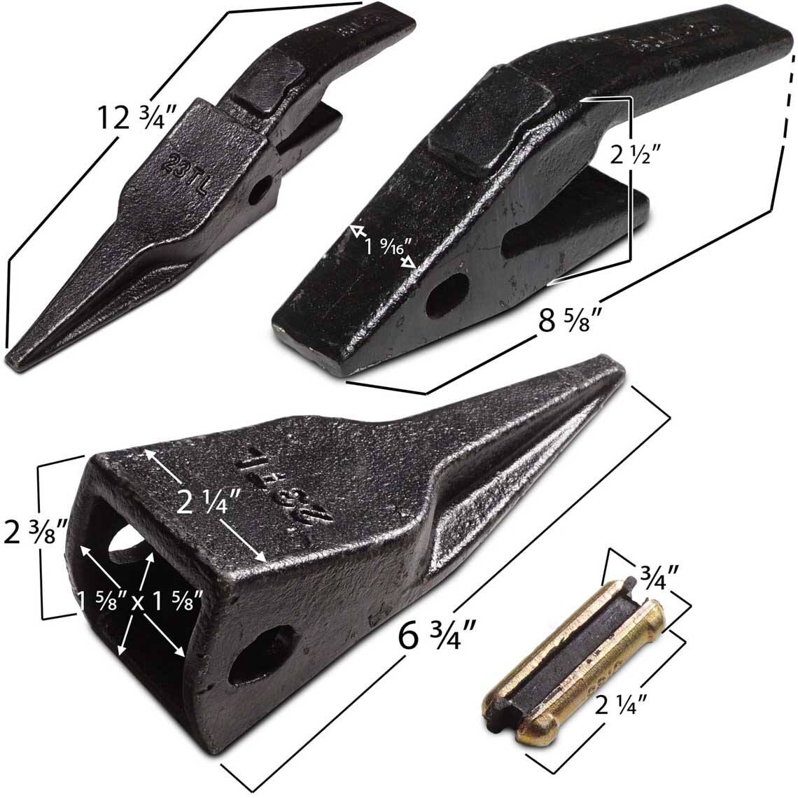 23TL Bucket Tiger Tooth Assembly w Weld On Shank Hensley T23 Flex Pin ...
