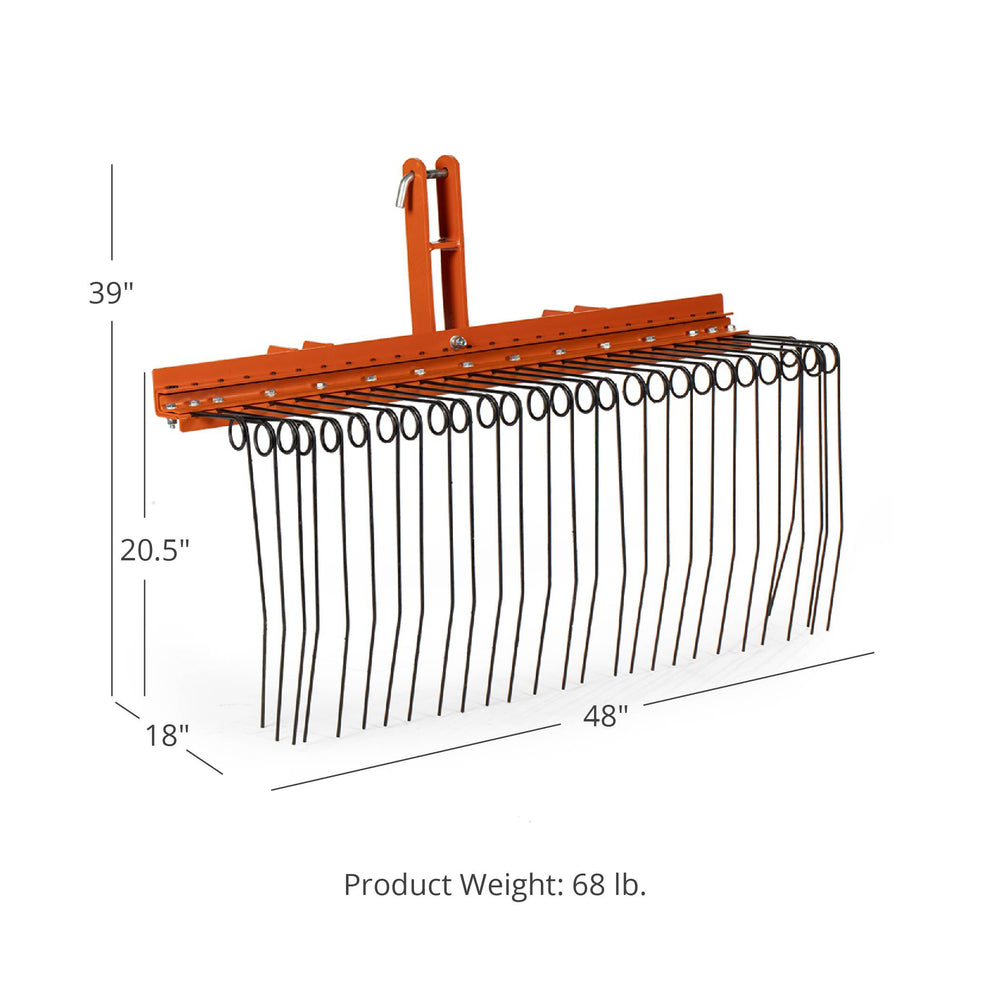 3 Point Pine Straw Needle Rake - Fits Category 1 Tractors - Coil Spring ...