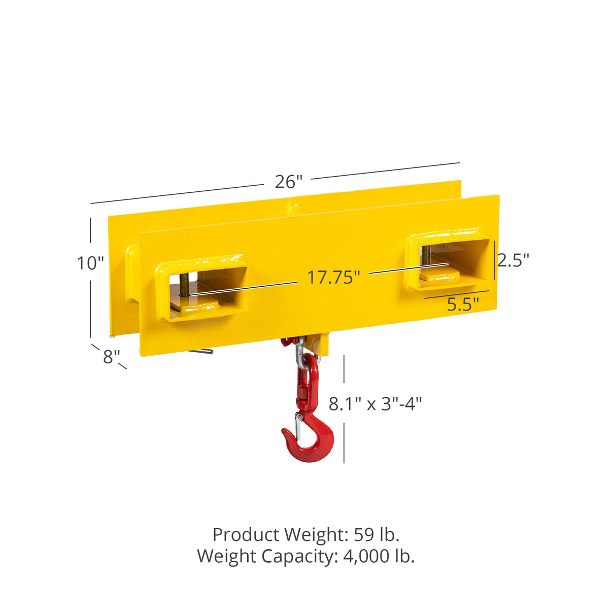 Fork Lifting Hoist Hook - Yellow Finish Fork Mounted Crane with Single ...