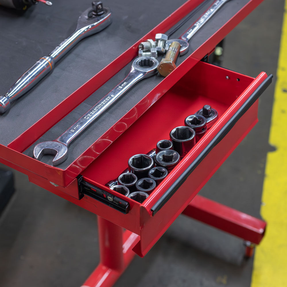 Adjustable Rolling Workshop Table With Tool Drawer - Mobile Workstation ...